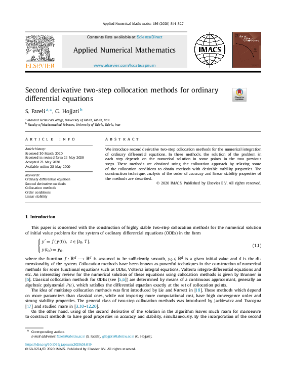 Pdf Second Derivative Two Step Collocation Methods For Ordinary