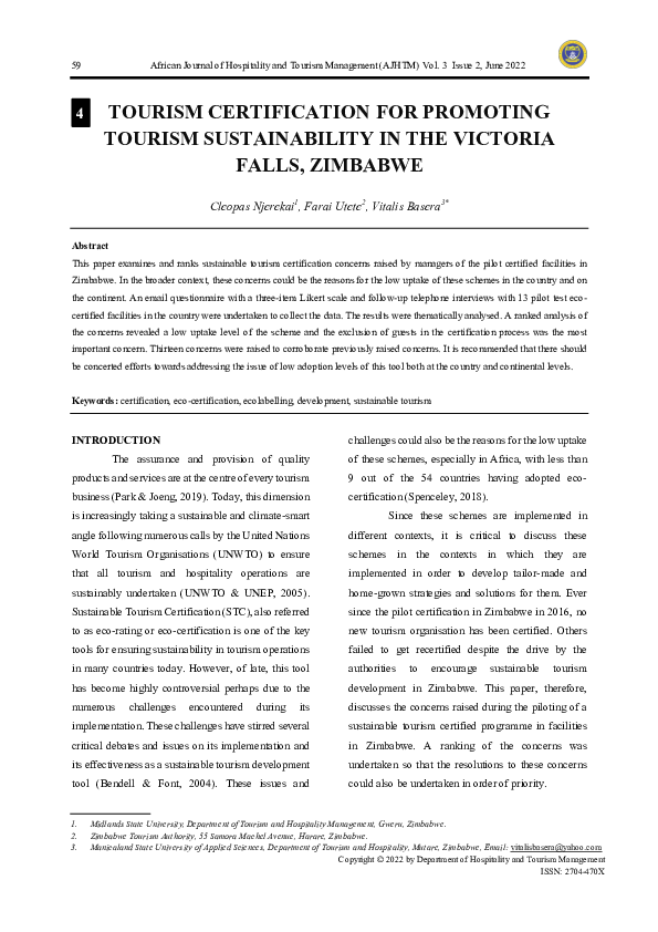 (PDF) Tourism Certification for Promoting Tourism Sustainability in the ...