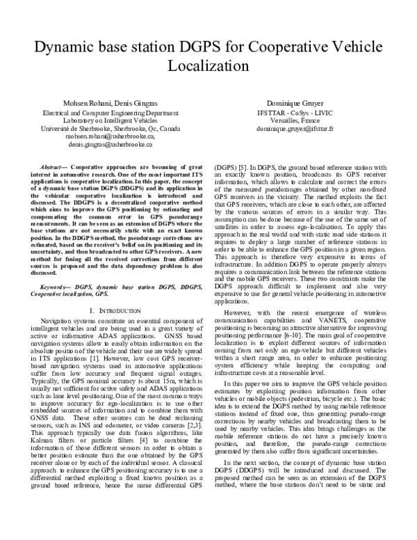 (PDF) Dynamic base station DGPS for cooperative vehicle localization