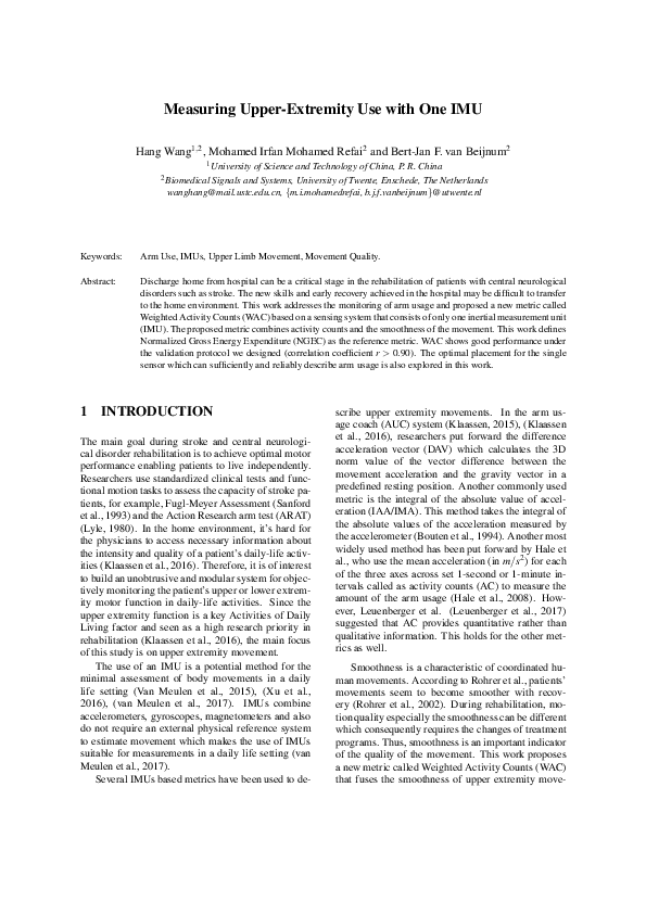 (PDF) Measuring Upper-Extremity Use with One IMU