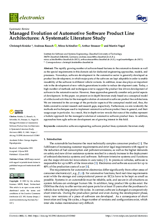 (PDF) Managed Evolution of Automotive Software Product Line Architectures: A Systematic ...