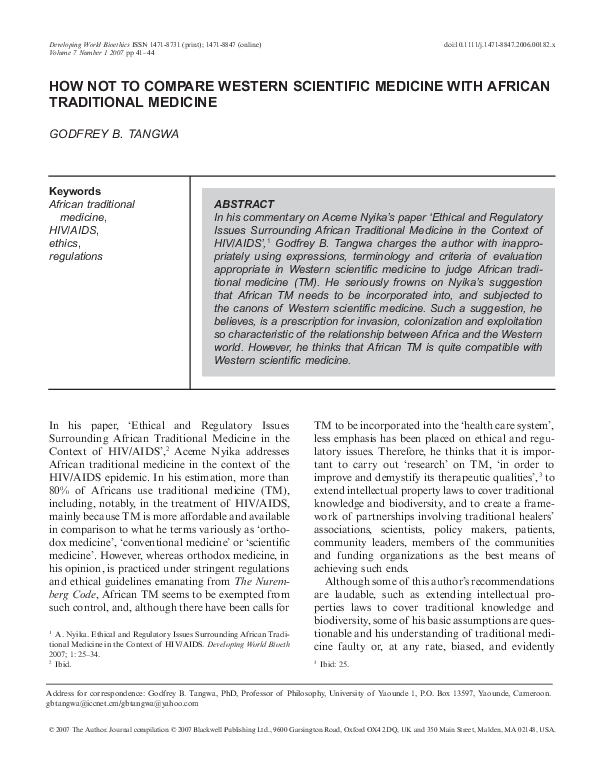 (PDF) How Not to Compare Western Scientific Medicine with African ...