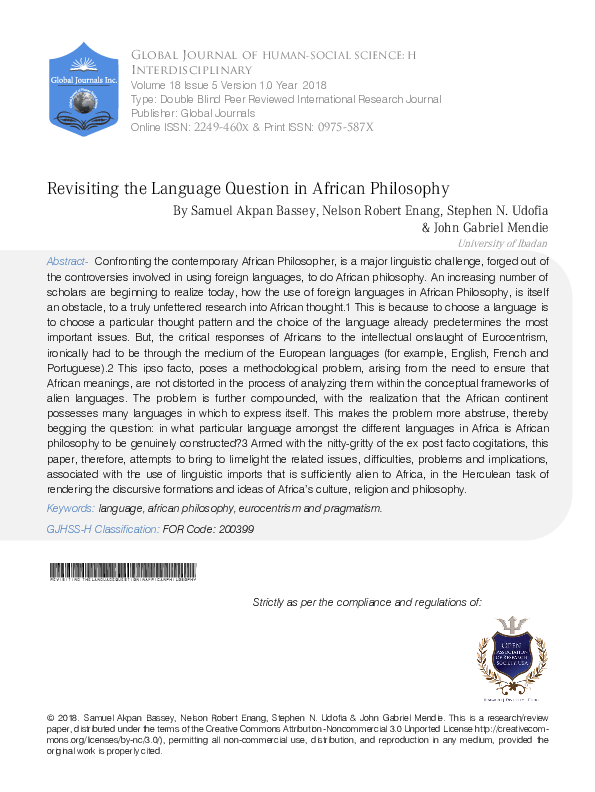 (PDF) Revisiting the Language Question in African Philosophy