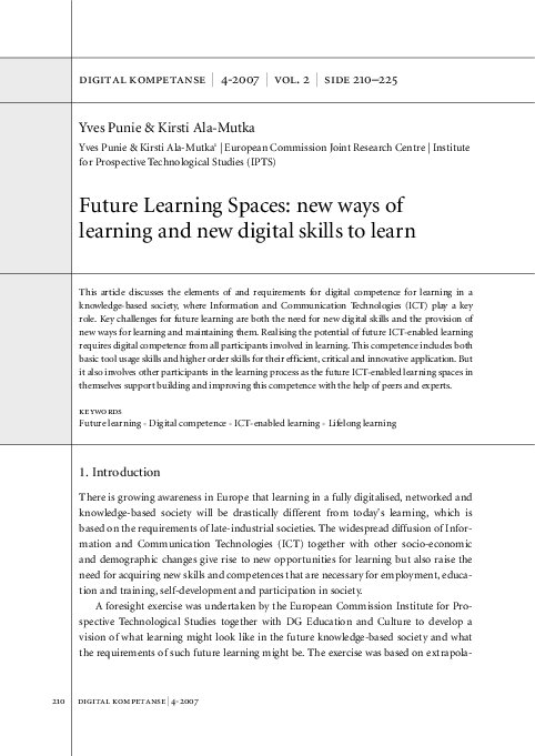 (PDF) Future Learning Spaces: new ways of learning and new digital skills to learn