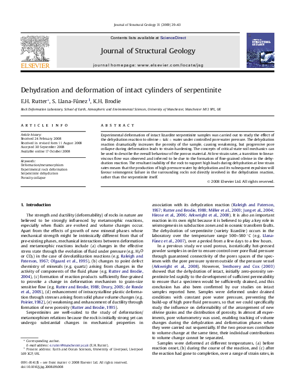 (PDF) Dehydration and deformation of intact cylinders of serpentinite ...
