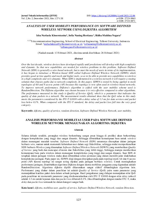 Pdf Analysis Of User Mobility Performance On Software Defined