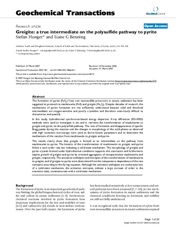 (PDF) Greigite: a true intermediate on the polysulfide pathway to pyrite