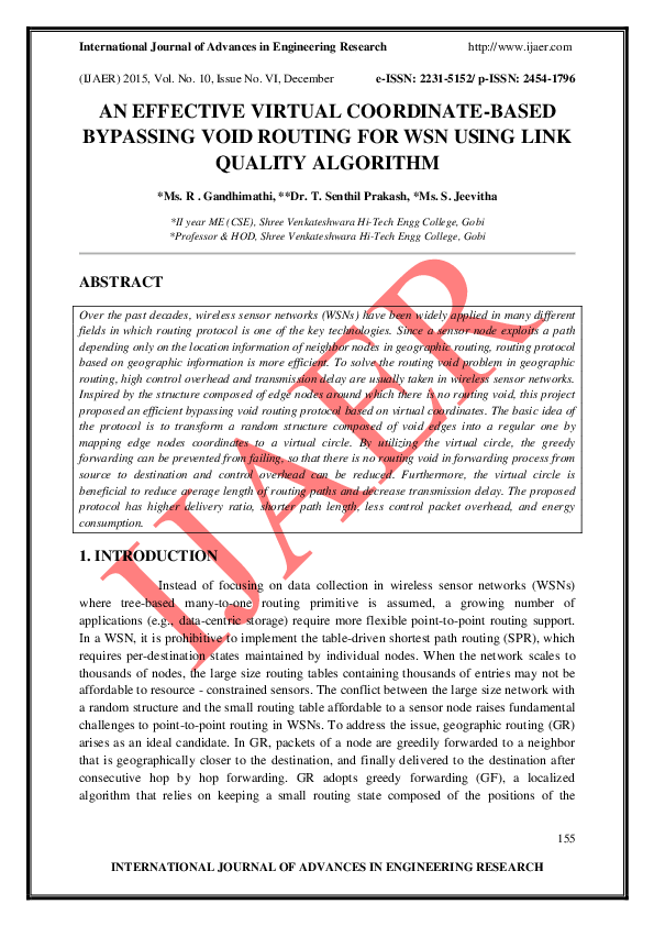 Pdf An Effective Virtual Coordinate Based Bypassing Void Routing For