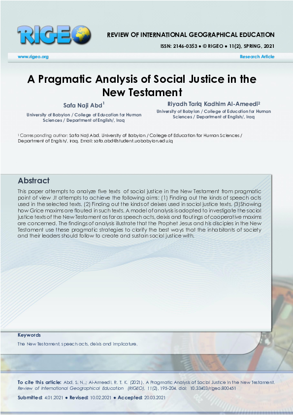 (PDF) A Pragmatic Analysis of Social Justice in the New Testament