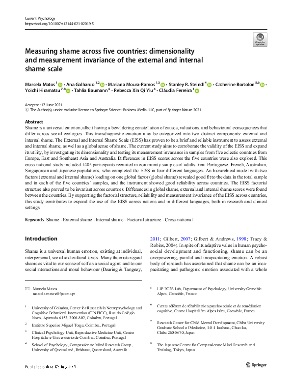 (PDF) Measuring shame across five countries: dimensionality and ...