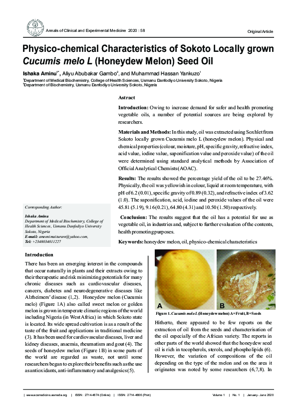 (PDF) Physico-chemical Characteristics of Sokoto Locally grown Cucumis ...