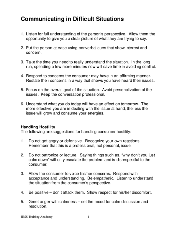 (PDF) Communicating in Difficult Situations
