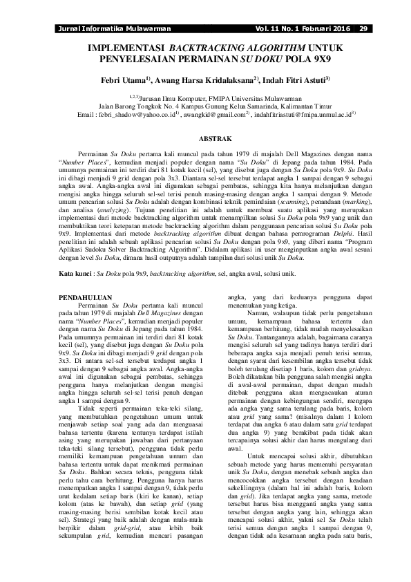 (PDF) Implementasi Backtracking Algorithm Untuk Penyelesaian Permainan ...