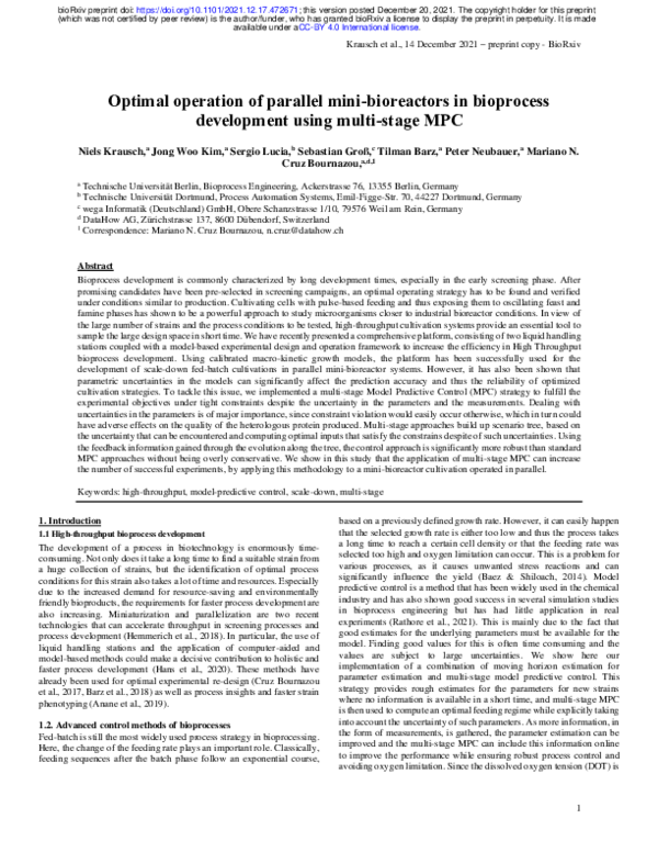 (PDF) Optimal operation of parallel mini-bioreactors in bioprocess development using multi-stage MPC