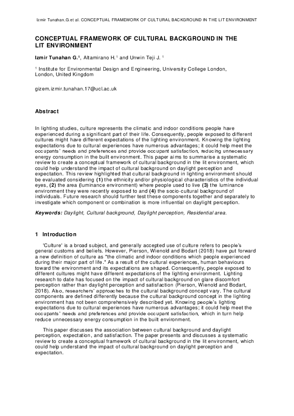 (PDF) Conceptual Framework of Cultural Background in the Lit Environment