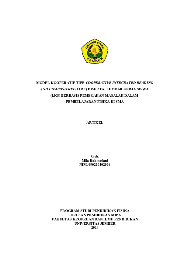 (PDF) Model Kooperatif Tipe Cooperative Integrated Reading and Composition (Circ) Disertai ...