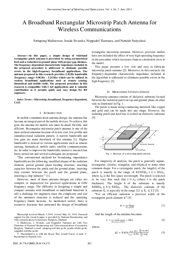 (PDF) A Broadband Rectangular Microstrip Patch Antenna for Wireless Communications