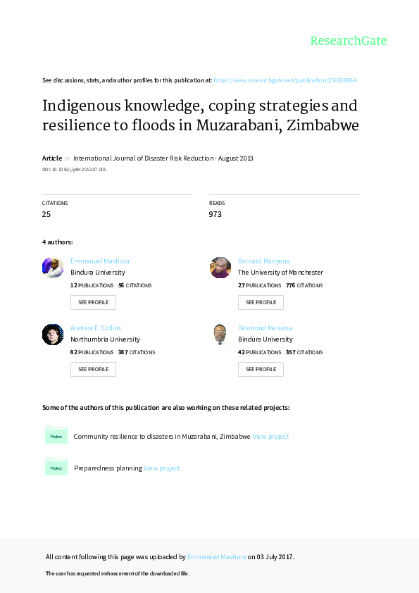 (PDF) Indigenous knowledge, coping strategies and resilience to floods ...