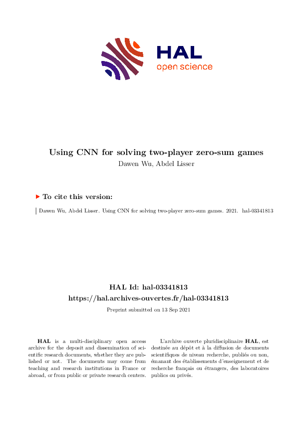 (PDF) Using CNN for solving two-player zero-sum games