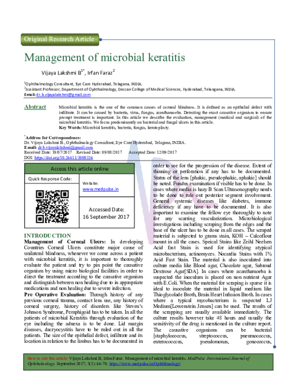 (PDF) Management of microbial keratitis