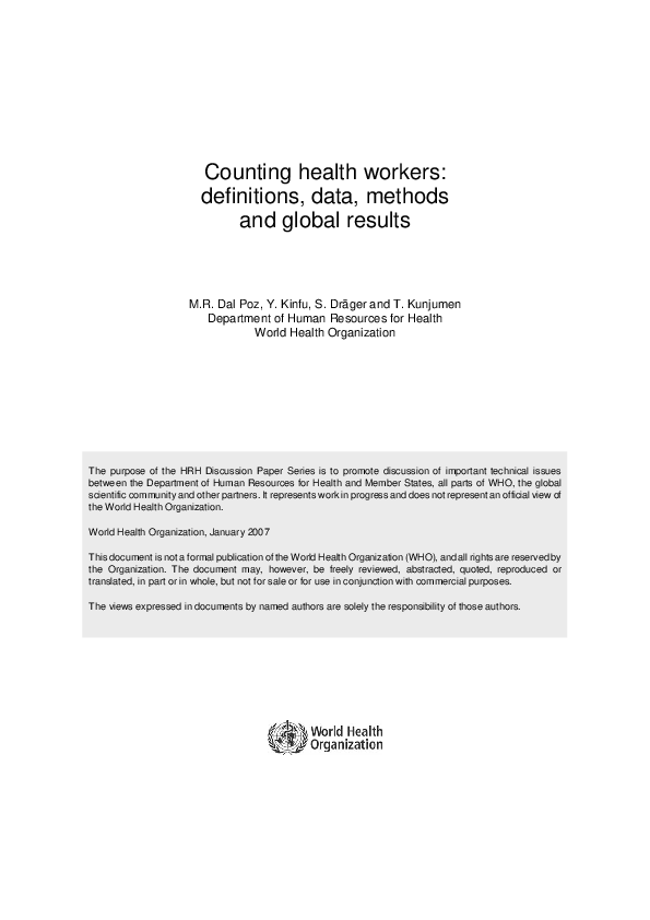 (PDF) Counting health workers: definitions, data, methods and global ...