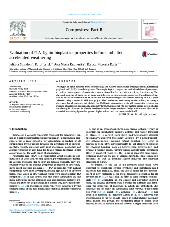 (PDF) Evaluation of PLA–lignin bioplastics properties before and after ...