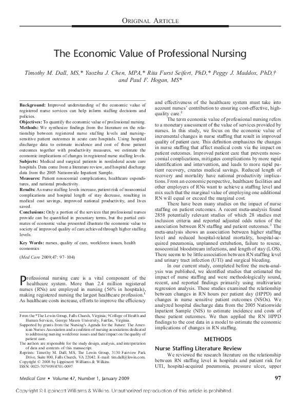 (PDF) The Economic Value of Professional Nursing