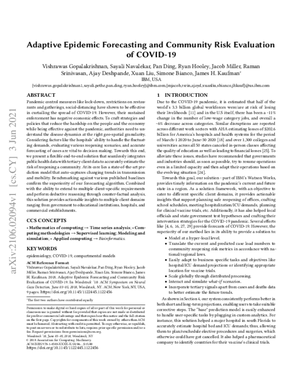 (PDF) Adaptive Epidemic Forecasting and Community Risk Evaluation of ...