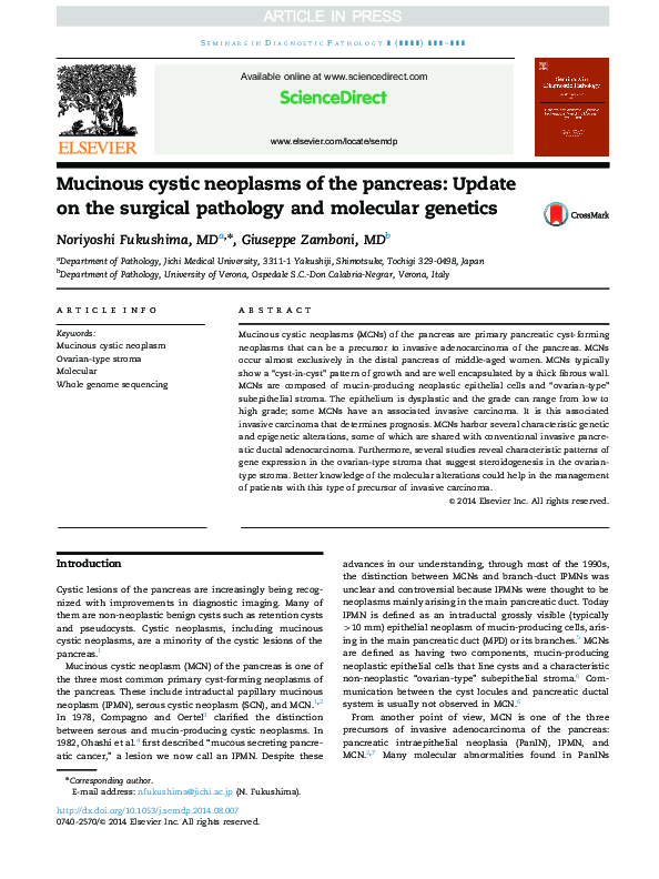 (PDF) Mucinous cystic neoplasms of the pancreas: update on the surgical ...