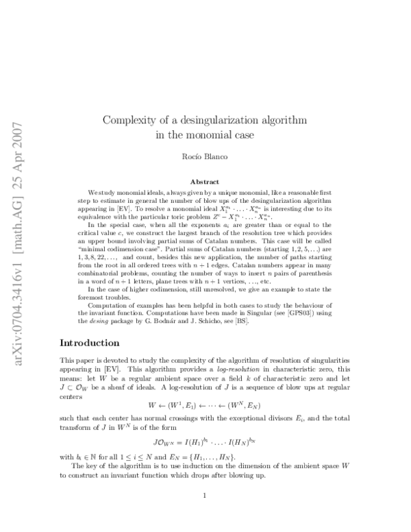 (PDF) Complexity of a desingularization algorithm in the monomial case