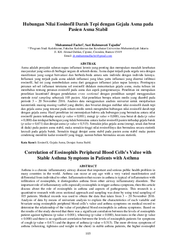 (PDF) Hubungan Nilai Eosinofil Darah Tepi dengan Gejala Asma pada Pasien Asma Stabil