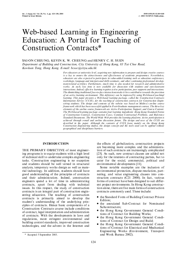 (PDF) Web-based Learning in Engineering Education: A Portal for Teaching of Construction Contracts*