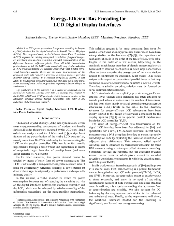 (PDF) Energy-efficient bus encoding for LCD digital display interfaces
