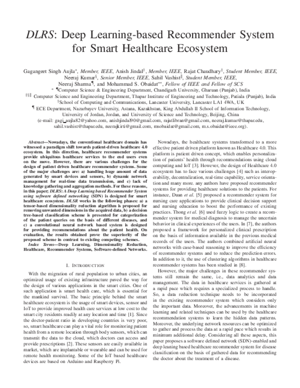 (PDF) DLRS: Deep Learning-Based Recommender System for Smart Healthcare Ecosystem