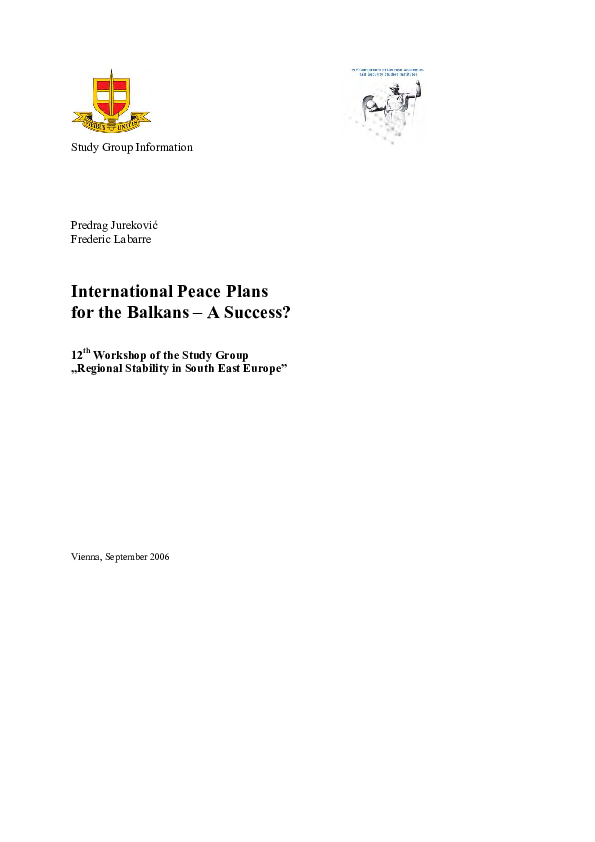 (PDF) International Peace Plans for the Balkans – A Success?