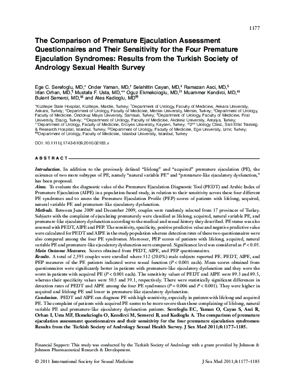 Pdf The Comparison Of Premature Ejaculation Assessment Questionnaires