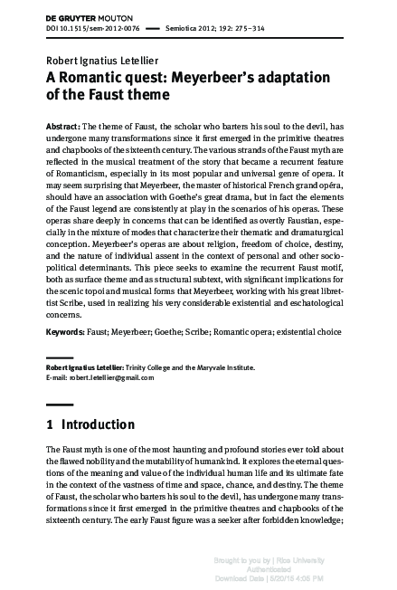 (PDF) A Romantic quest: Meyerbeer's adaptation of the Faust theme