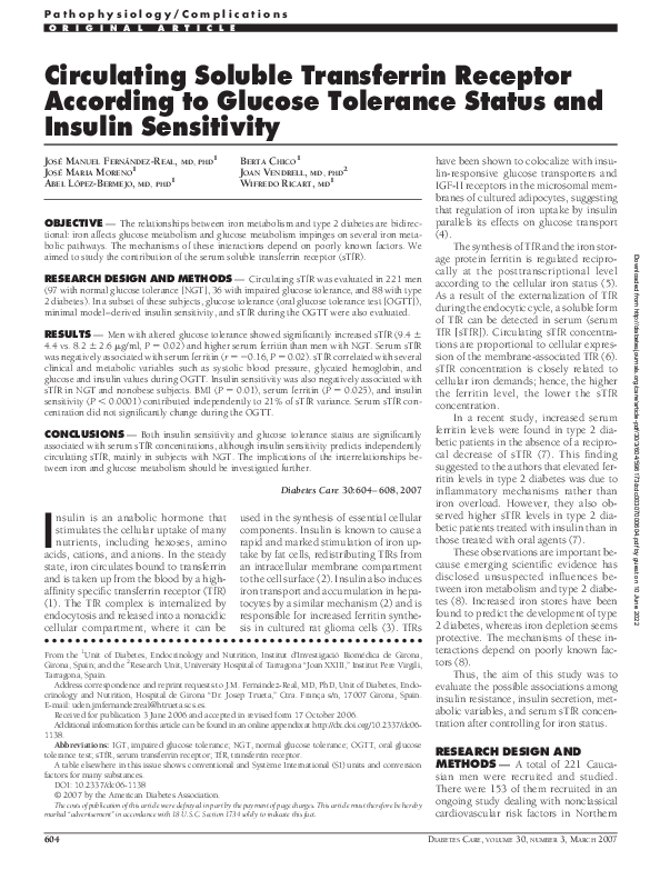 (PDF) Circulating Soluble Transferrin Receptor According to Glucose ...