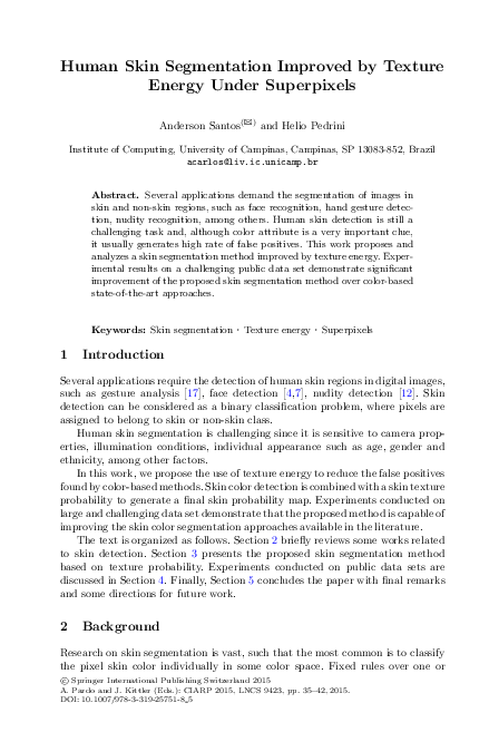 (PDF) Human Skin Segmentation Improved by Texture Energy Under Superpixels
