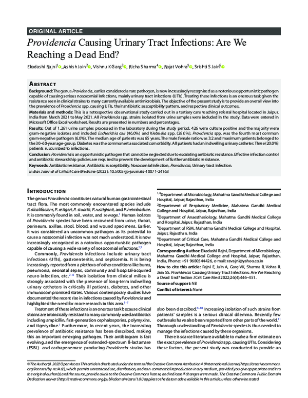 (PDF) Providencia Causing Urinary Tract Infections: Are We Reaching a ...