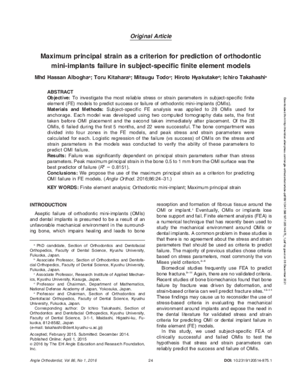 (PDF) Maximum principal strain as a criterion for prediction of orthodontic mini-implants ...