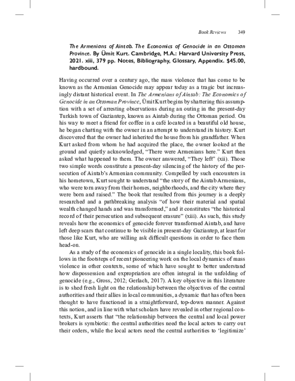 (PDF) The Armenians of Aintab: The Economics of Genocide in an Ottoman ...
