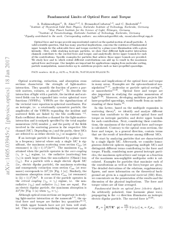 (PDF) Fundamental limits of optical force and torque