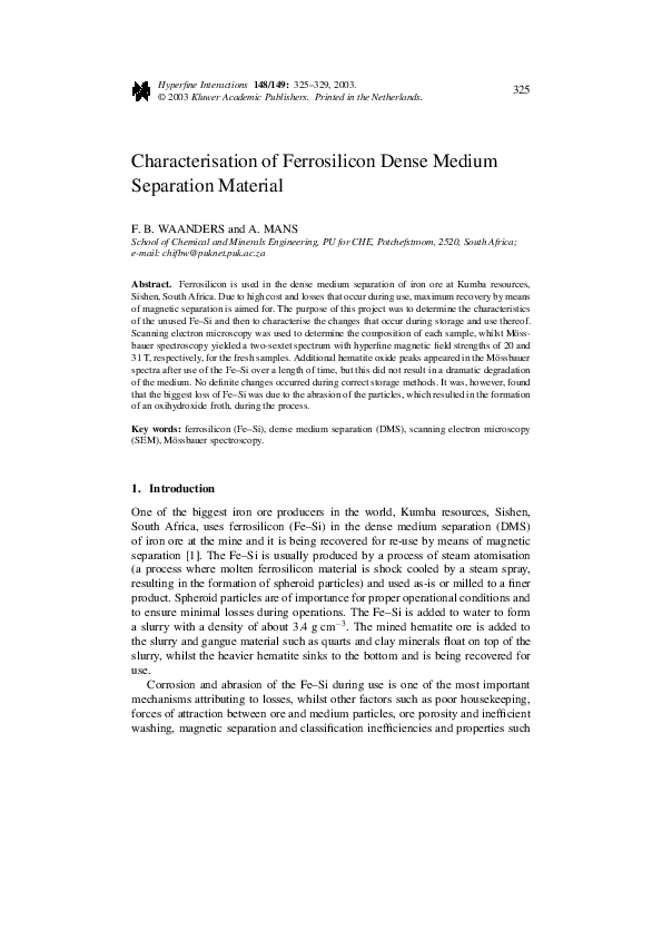 (PDF) Characterisation of Ferrosilicon Dense Medium Separation Material
