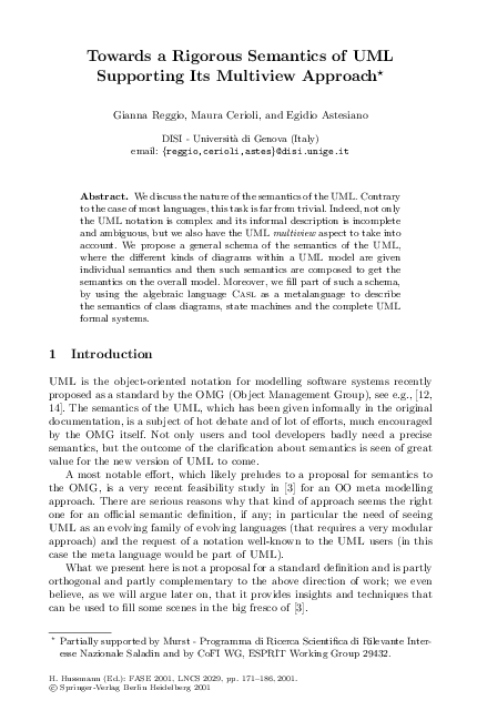 (PDF) Towards a Rigorous Semantics of UML Supporting Its Multiview Approach