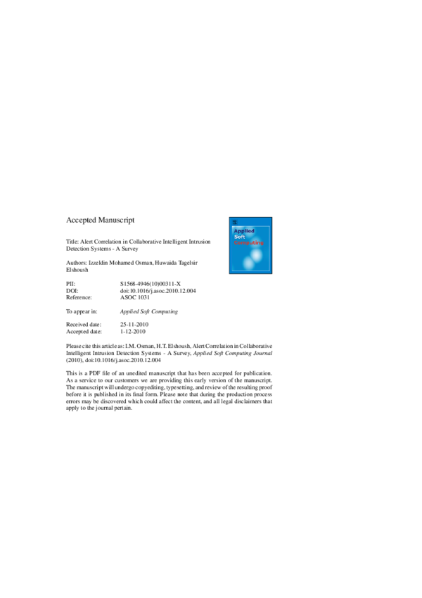 Pdf Alert Correlation In Collaborative Intelligent Intrusion Detection Systems—a Survey