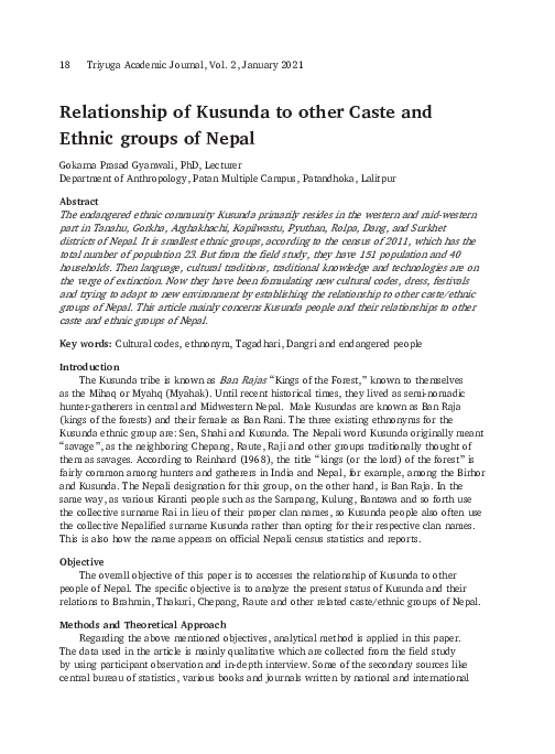(PDF) Relationship of Kusunda to other Caste and Ethnic groups of Nepal