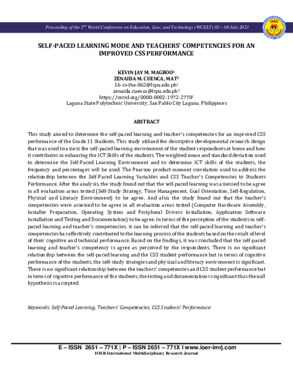 (PDF) Self-Paced Learning Mode and Teachers' Competencies for an ...