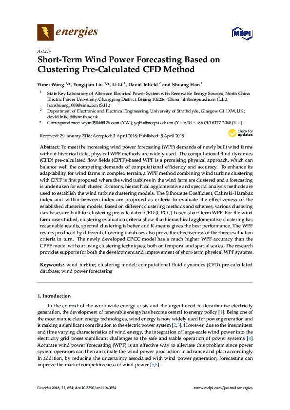 (PDF) Short-Term Wind Power Forecasting Based on Clustering Pre-Calculated CFD Method