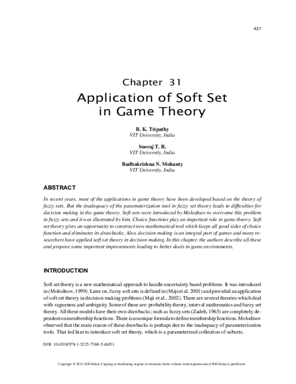 (PDF) Application of Soft Set in Game Theory